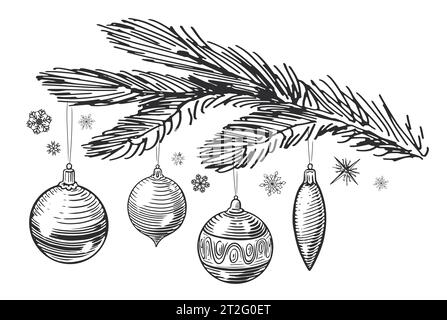 Christmas Tree With Baubles on black background with Merry Christmas ...