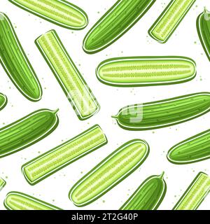 Seamless pattern. Fresh cucumber, whole and slices. Ripe green vegetable cucumber, round slice ...