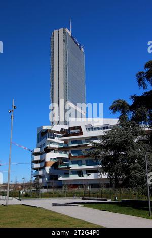 Milan, Italy. Residence Hadid, Isozaki tower and Hadid tower under ...