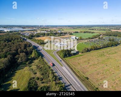 An aerial view of Junction 45 of the A14 near Rougham in Suffolk, UK ...