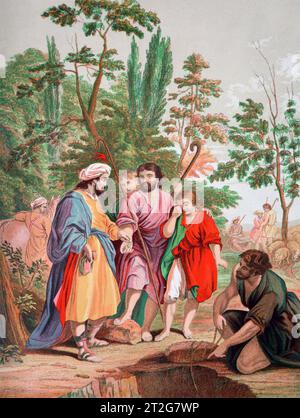 Joseph sold by his brothers. The Bible. Genesis. Engraving by Gustave ...