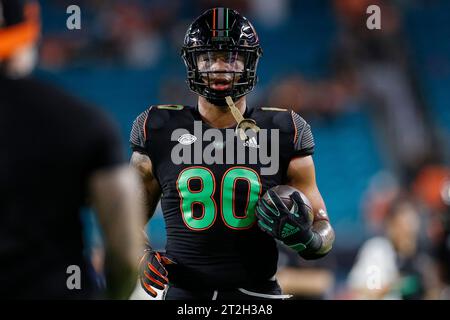 Miami tight end Elijah Arroyo speaks during a press conference at the ...