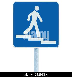 Stepped access entrance to pedestrian underpass subway road sign, man ...