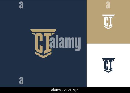 CI monogram initials logo design with shield icon template Stock Vector ...