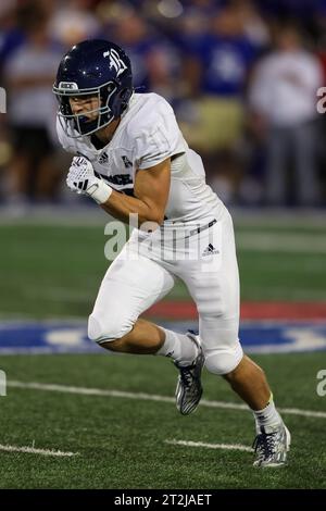 Rice wide receiver Luke McCaffrey reacts after he lost his helmet on a ...