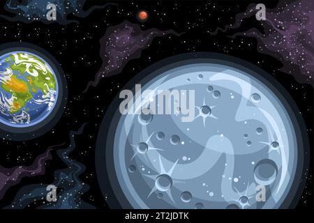 Vector Fantasy Space Chart, horizontal poster with cartoon design dwarf ...