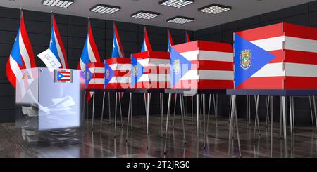 Puerto Rico - polling station with ballot box and voting booths ...