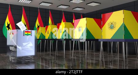 Ghana - polling station with ballot box and voting booths - election ...