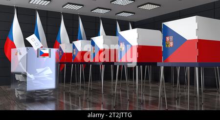 Czech Republic - polling station and voting booths with coat of arms ...