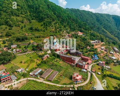 Aerial view of The biggest Guru Rinpoche Statue in Nepal, located in ...