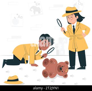 Detective scenes. Cartoon investigator character looking for homicide ...