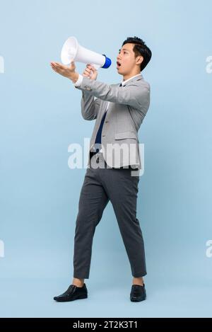 Young person yelling in megaphone and dollar shield icon, currency ...