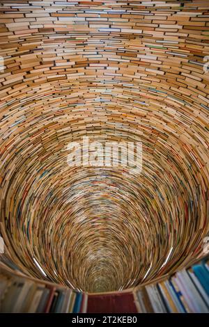Book tower in Prague Central Library. Tower in circular form of ...
