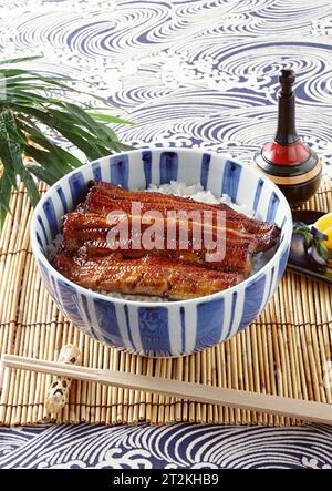 Japanese grilled eel served over rice a lacquered box,traditional ...