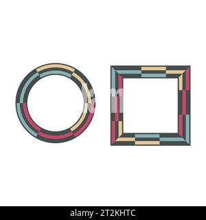 Checkered circle frame. Circle frame with checkerboard geometric pattern. Round chess border ...