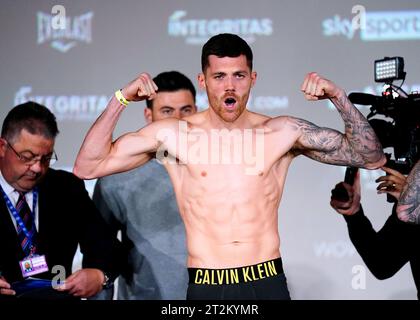 Sam Gilley during the weigh-in at York Hall, London. Chris Eubank Jr ...