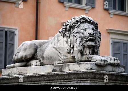 Bridge of Lions (Ponte dei Leoni) bridge with stone sculptures of lions ...