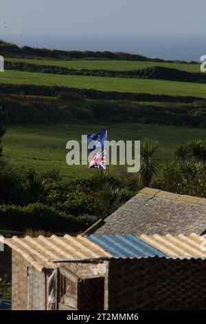 European flag dominant over the Union Flag of Great Britain Stock Photo ...