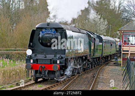 A train passes Wittersham Road signalbox on the Kent and East Sussex ...