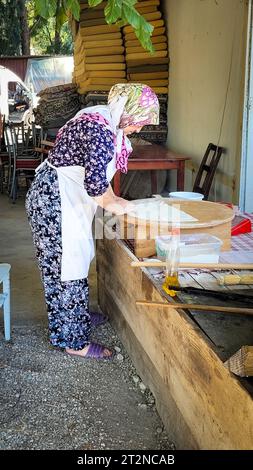 Old Turkish woman cooking. Preparation for a purslane dish Stock Photo ...