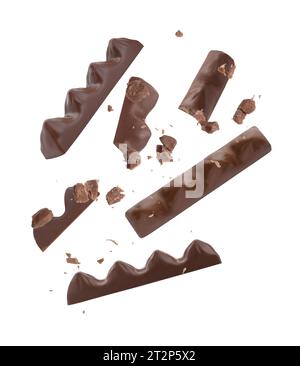 Chocolate Bars Falling On White Background Stock Photo - Alamy
