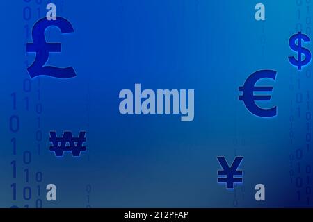 Various currency symbols displayed on a vibrant green background. The ...