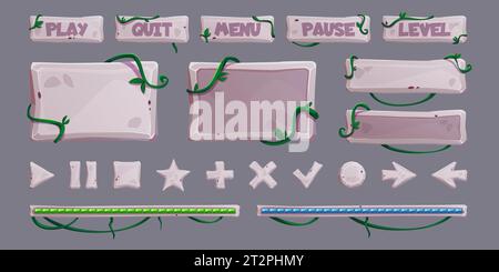 Stone gui elements with jungle vines and leaves - cartoon game user ...