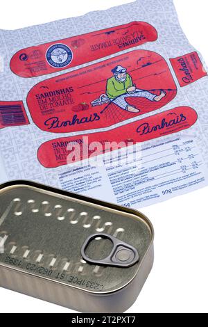 Tin of PINHAIS SARDINES IN TOMATO SAUCE and opened Wrapper with ...
