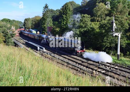 BR Standard Class 9F's Nos 92214 and 92134 double-heading at Goathland ...