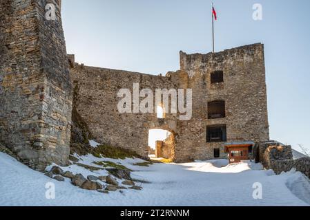 Likavka, Slovakia - February 12, 2022: Ruins of castle Likava in winter ...