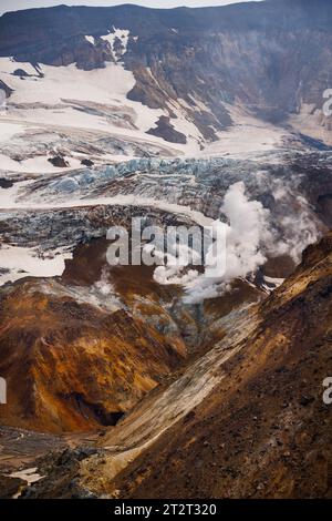 The crater of Mutnovsky volcano. Fumaroles. The active volcano ...