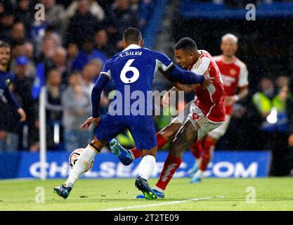 Arsenal's Gabriel Jesus (right) attempts a shot on goal during the ...