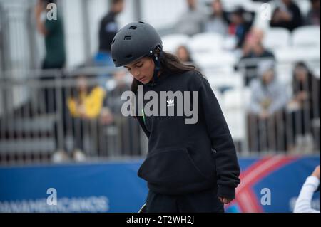 Santiago, Chile. 21st Oct, 2023. Raíssa Leal (BRA) wins gold medal in ...