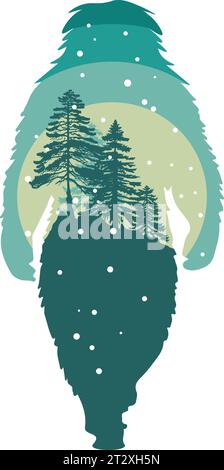 Abstract detailed walking yeti silhouette and trees illustration Stock ...