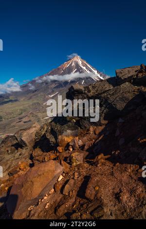 view of the peaks of the Koryak volcano on the Kamchatka peninsula ...
