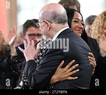 Salman Rushdie and his wife Rachel Eliza Griffiths pose for a portrait ...
