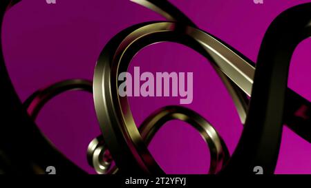 Abstract metal curving tubes with source of light. Design. Moving 3D ...