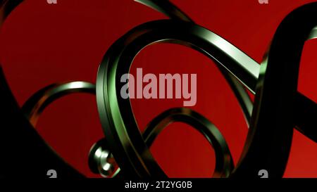 Abstract metal curving tubes with source of light. Design. Moving 3D ...