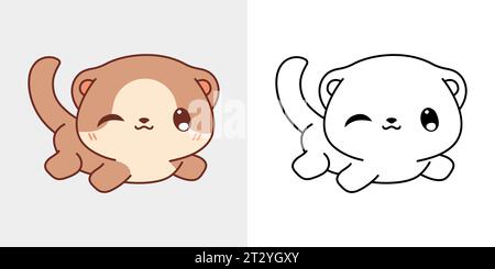 Cartoon Baby Ferret Clipart for Coloring Page and Illustration. Clip ...