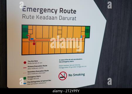Emergency route signs displayed on the hotel room door Stock Photo - Alamy