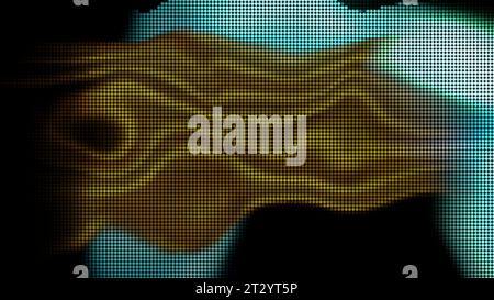 Golden retro wavy screen with moving shapes. Motion. Monitor with ...
