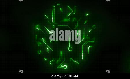 Abstract running green neon signals looking like bending lines inside ...