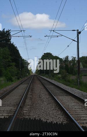 view along train lines, woodbridge, suffolk Stock Photo - Alamy