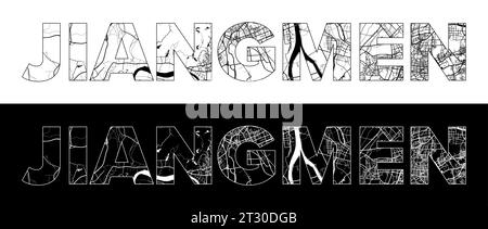 Jiangmen China Asia City map blue print vector illustration Stock ...