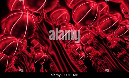 Basketball 3d animation. Design. A lot of hands rotate balls on their ...