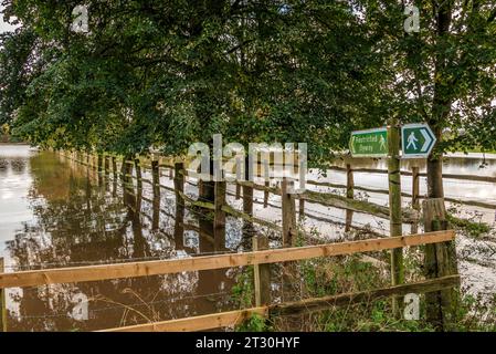 Flooded country footpath. Storm Babet Stock Photo - Alamy