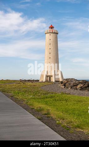 White lighthouse at the port of Akranes, Iceland Stock Photo - Alamy