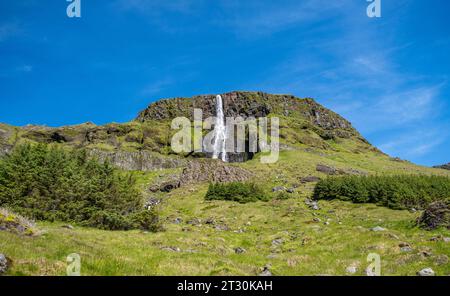 Bjarnarfoss waterfall located in the southern part of the Snaefellsnes ...