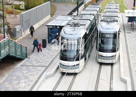 First day of express tram in Helsinki 21.10.2023. Helsinki opened new ...