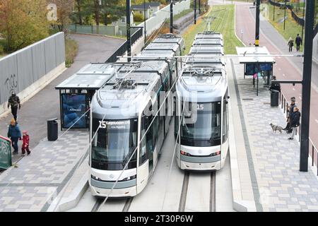 First day of express tram in Helsinki 21.10.2023. Helsinki opened new ...